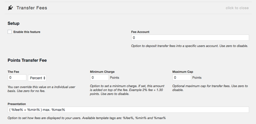 Transfer Fees - myCRED Codex