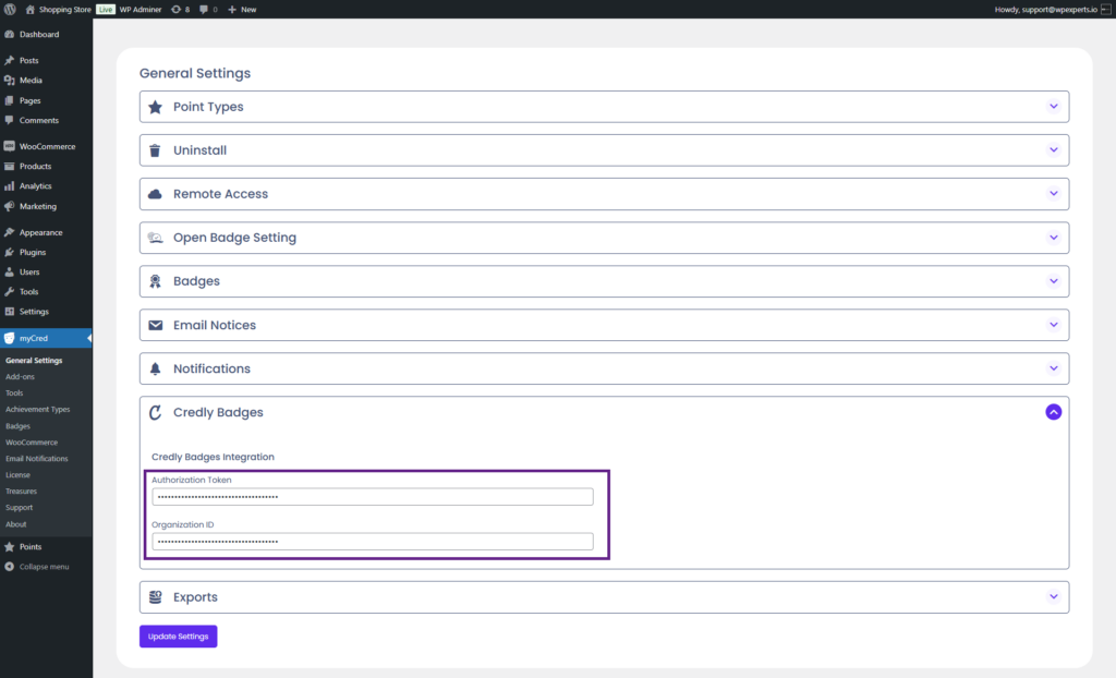 Credly Badge Integration Settings - myCred Documentation | myCred Codex