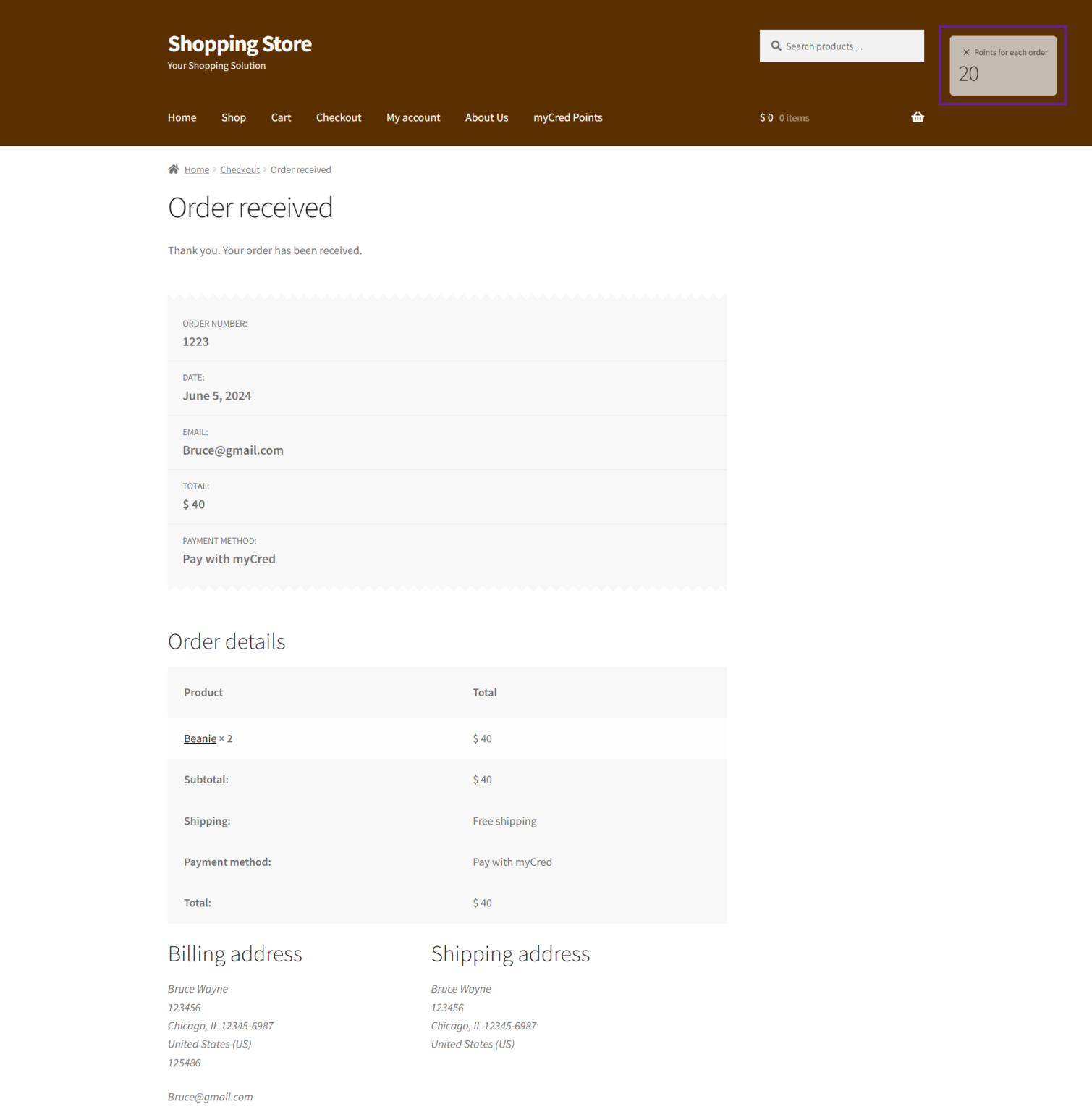 Points For Each Order – Hook - myCred Documentation | myCred Codex